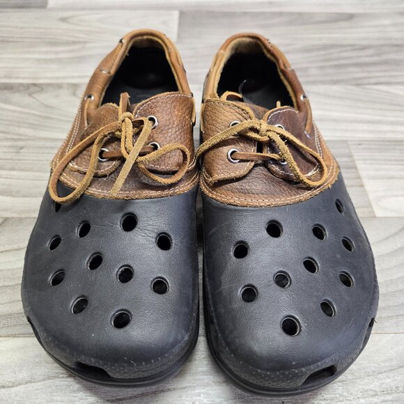 CROCS | Shoes | Crocs Islander Pitcrew Boat Shoes Clogs Brown Leather ...